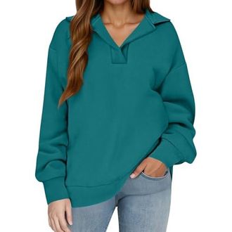 Generic 2026 Sweat-shirt uni confortable pour femme - Hauts surdimensionnés de couleur unie - Pull ample et décontracté - Vêtements de sport pour les entraîne