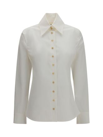 Khaite Womens Shirt Ivy High-Neck Chalk Cotton Top
