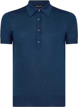 Tom Ford Homme, Tops, Bleu, Taille: M Polo en Soie et Viscose en Saphir
