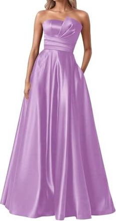 Generic Robe de bal longue sans bretelles en satin pour femme - Robe de soir&eacute;e formelle sans manches, lilas, 56 Grande taille