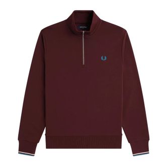 Fred Perry Halb-Zip Baumwoll-Sweatshirt mit Lorbeerstickerei - - Sweatshirts & Hoodies - Herren - Rot - M