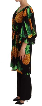 Dolce & Gabbana Womens Black Ananas Print Wrap Stretch Silk Dress
