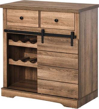 HOMCOM Sideboard mit 2 Schubladen, offenen Regalen und Flaschenhalter, Rustikales Küchenschrank aus Holz und Metall, 80 x 39 x 86 cm, Holzfarbe
