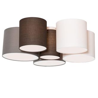 QAZQA Modern Deckenleuchte I Deckenlampe I Lampe I Leuchte wei&szlig; grau und braun 6-Licht - MultiDrum mit Schirm I Wohnzimmer I Schlafzimmer - Textil Rund - LE