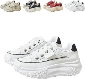 Generic Baskets décontractées à plateforme augmentée de 4,6 cm, baskets épaisses en cuir antidérapant à lacets, chaussures confortables et respirantes, 1 pièc