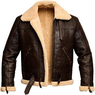 Generic Blouson aviateur en peau de mouton v&eacute;ritable pour homme - Marron B3 Blouson dhiver avec fourrure Colla, marron fonc&eacute;, XX-Large