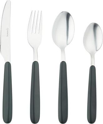 Grunwerg Bistro-Besteck, 24-teiliges Set, 18/0 Edelstahl, abgerundeter Griff, schwarz