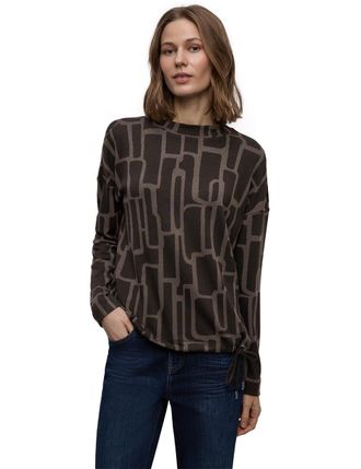 Street One Print Shirt mit Tunnelzug Darkest Brown 40