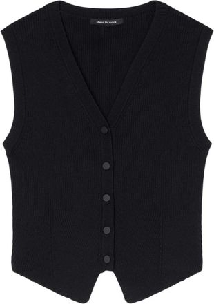 A|X Armani Exchange Femme, Pulls, Noir, Taille: 40 FR Top &agrave; c&ocirc;tes Smanicato Scollo a V Bottoncini