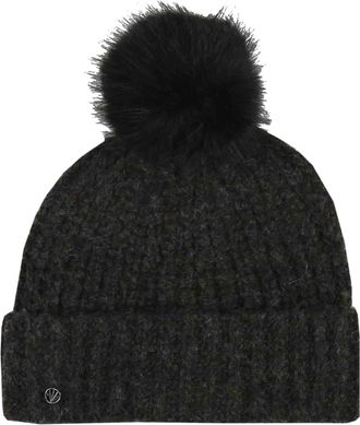Loevenich Gestrickte Beanie | Mit Kunstfellbommel | OneSize | Warme, stylische Winterm&uuml;tze f&uuml;r Damen Charcoal