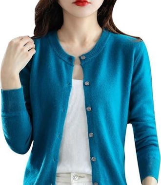 Generic Gilet Femme Cardigan Pull Cachemire Col V Long Grande Taille Gilets Chic et Elegant L&eacute;Ger Manches Longues Laine Cardigan avec Boutons Pull en Tricot M