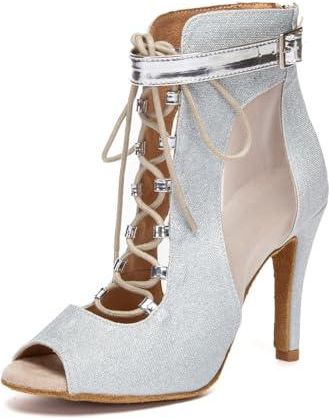 Minitoo Chaussures de danse latine pour femme - Chaussures de danse, L657 Argent 9 Talon 8 cm, 39.5 EU