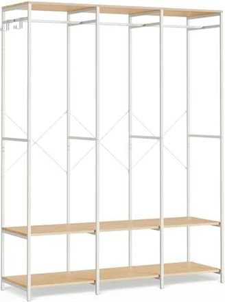 Songmics Kleiderschrank offen, Kleiderständer, Garderobenständer, Garderobe mit Kleiderstange, Ablagen, abnehmbare Haken, 40 x 141 x 180 cm, naturbeige RGR005W
