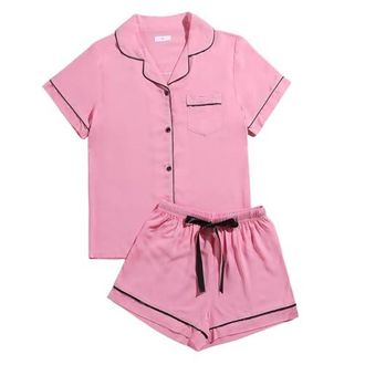 Generic Ensemble de pyjama 2 pièces pour femme, ensemble de pyjama à manches courtes, vêtements de nuit tendance TP à XL, rose, XL