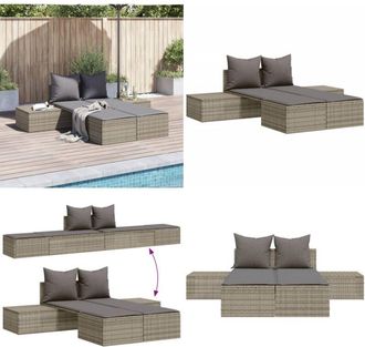 vidaXL Vidaxl - Doppel-Sonnenliege mit Kissen Grau Poly Rattan - Doppelsonneliege - Gartenlounge - Liegefl&auml;che - Outdoor Liege - Poolliege - Home & Living