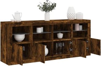 vidaXL Vidaxl - Buffet avec lumières led chêne fumé 163x37x67 cm