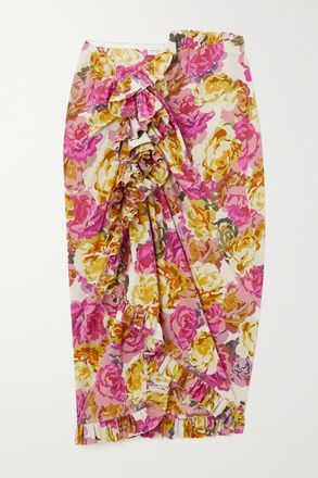 Dries Van Noten Jupe Asym&eacute;trique En Popeline De Coton &Agrave; Imprim&eacute; Fleuri Et &Agrave; Volants - &Eacute;cru