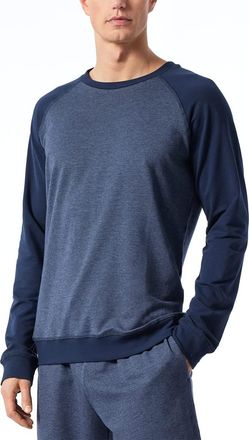 Schiesser Herren Langarmshirt Rundhals Pyjamaoberteil, dunkelblau-gem, 56