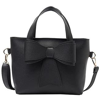 Generic Sac fourre-tout en cuir avec fermeture &eacute;clair pour femme, sac &agrave; main tendance avec noeud papillon et poign&eacute;e sur le dessus, Noir, Medium
