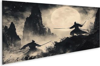 Islandburner Bild auf Leinwand Mondlicht Samurai Schlacht Szenerie Bilder Wandbilder Poster