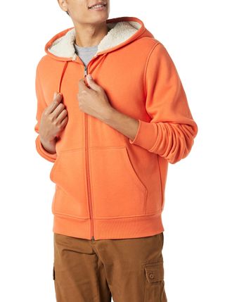 Amazon Essentials Herren Hoodie mit Sherpa-Futter und durchgehendem Rei&szlig;verschluss, Orange, L