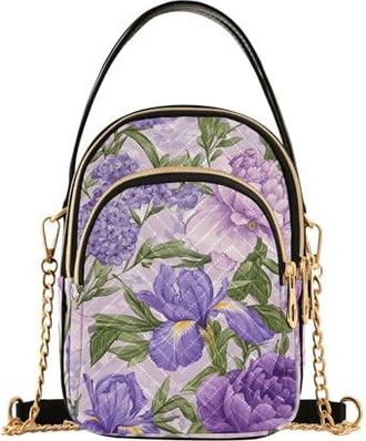 Mnsruu Sac à bandoulière pour femme - Motif cachemire floral violet - Petit sac à bandoulière avec sangle réglable