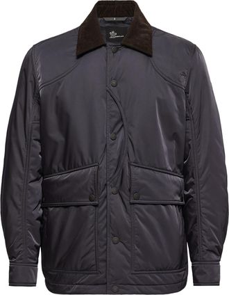 Moncler Moncler Doudoune Courte Louron &Agrave; Bordures En Velours C&ocirc;tel&eacute;, Homme, Bleu, Taille: 1