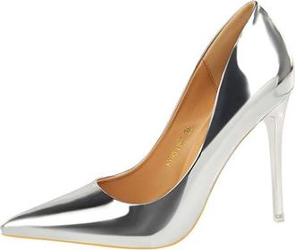 Generic Escarpins Femmes &agrave; Bout Pointu avec Finition Effet m&eacute;tallis&eacute; entr&eacute;e Facile Parfaits pour soir&eacute;es &eacute;l&eacute;gantes et Sorties,Argent,35 EU