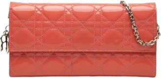Dior Pre-owned Portefeuille &agrave; cha&icirc;ne matelass&eacute; en cuir verni - Femme - Pre-owned - Rose - Taille: ONE Size