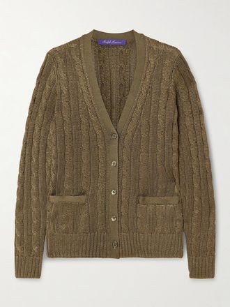 Ralph Lauren Collection Cardigan Aus Seide In Zopfstrick - Gr&uuml;n