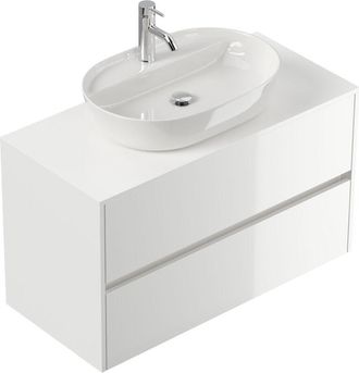 Magnolia Home Badm&ouml;bel Taifun 100cm mit Design Aufsatzwaschbecken wei&szlig; Hgl