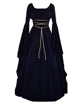 LaoZan Femmes Robes Médiévale Manches Longues Parti Costume Déguisements Halloween De Mariée Gothique Robe Marine 2XL