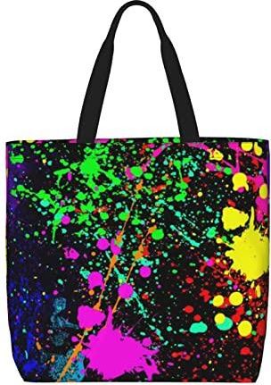 Generic Sac Fourre-Tout &Eacute;claboussures N&eacute;on Phosphorescentes Sac &Agrave; Main D&eacute;contract&eacute; Personnaliser Pliable Sacs En Toile, Pour Burea, Femmes, Tous Les Jours, Sh