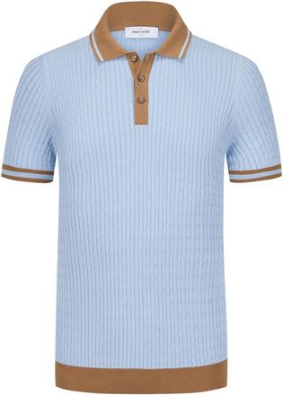 Gran Sasso Feinstrick-Poloshirt mit Zopfmuster und Kontraststreifen in
