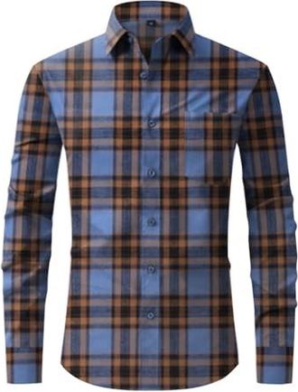 Generic Chemise formelle &agrave; manches longues contrast&eacute;es pour homme, chemise &agrave; carreaux boutonn&eacute;e, col rabattable, chemise daffaires, haut de printemps et dauto
