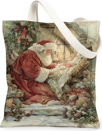 Generic Sacs fourre-tout en toile de P&egrave;re No&euml;l vintage r&eacute;utilisables, rustiques, l&eacute;gers et lavables pour voyage, plage, Rouge, 13x15 Inch