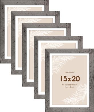 Wackadoo 5er Set Bilderrahmen, FSC MDF Holzrahmen Fotogalerie Glasscheibe Fotorahmen mit Glasscheibe Collage (13 x 18 cm, Beton)