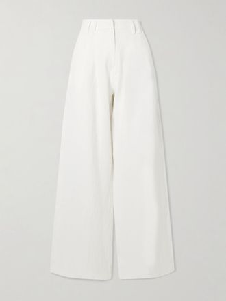 Emporio Sirenuse Pantalon Large En Ramie Et Lin M&eacute;lang&eacute;s &Agrave; Plis Annisa - Blanc