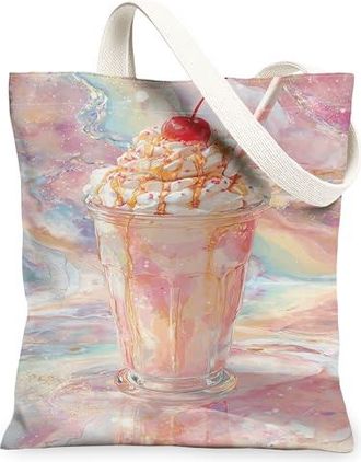 Generic Sacs fourre-tout en toile &agrave; motif de dessert color&eacute;, sacs d&eacute;picerie r&eacute;utilisables, amusants pour l&eacute;t&eacute;, l&eacute;gers et lavables avec bandouli&egrave;re, color&eacute;, 13
