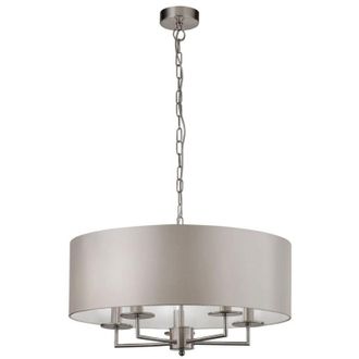 Searchlight Searchlight - knightsbridge - Suspension de plafond en argent satin&eacute; &agrave; 5 ampoules avec abat-jour en soie artificielle argent&eacute;e