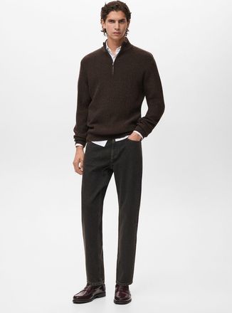 Mango Pull-over maille côtelée col zippé marron - Homme - XXL - MANGO MAN