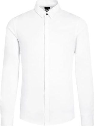A|X Armani Exchange Long Sleeve Stretch Cotton-satin Button Up Homme chemise, Blanc, 46
