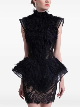 Gemy Maalouf Ger&uuml;schtes Minikleid aus T&uuml;ll - Schwarz