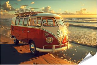 Islandburner XXL Bild Poster Volkswagen Bus am sonnenuntergang Strand für Wohnzimmer Reiselustige Reisebüro Premium Bilder Fotodruck