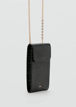Mango Housse t&eacute;l&eacute;phone portable effet croco brillant noir - Femme - Taille unique - MANGO