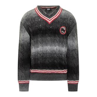 GCDS Gradient Zopfmuster V-Ausschnitt Pullover - - Knitwear - Herren - Grau - M