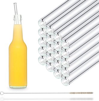 Halm Halm Glasstrohhalme - 20 Stück gerade 27 cm lang original für Kukki Cocktail Flasche + plastikfreie Reinigungsbürste Spülmaschinenfest Nachhaltig - Gl