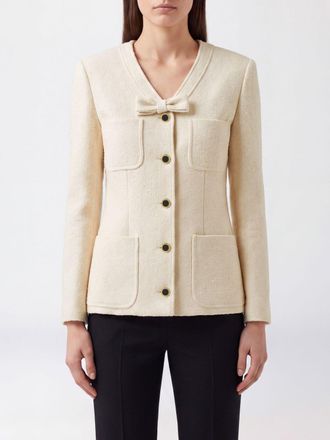 Alessandra Rich Blazer court &agrave; simple boutonnage en coton m&eacute;lang&eacute; avec naud