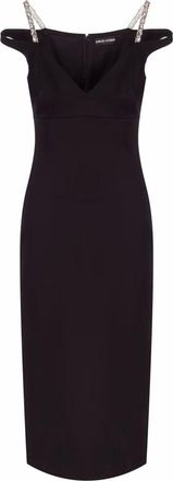 DAVID KOMA David Koma, Femme, Robes, Noir, Taille: 36 FR Robe Midi Noire avec Bretelles en Cristal