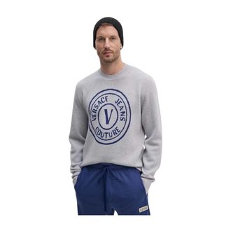 Versace Jeans Couture V-Emblem Rundhals-Pullover - - Knitwear - Herren - Grau - M